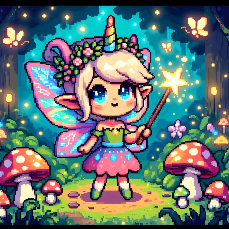 Fairies and Butterflies, Pixel Art Stock Illustration - Illustration of ...