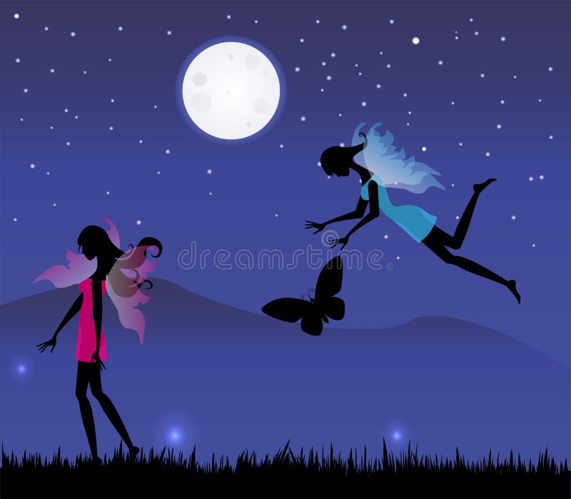 Fairies Under the Moonlight Stock Vector - Illustration of fairies ...