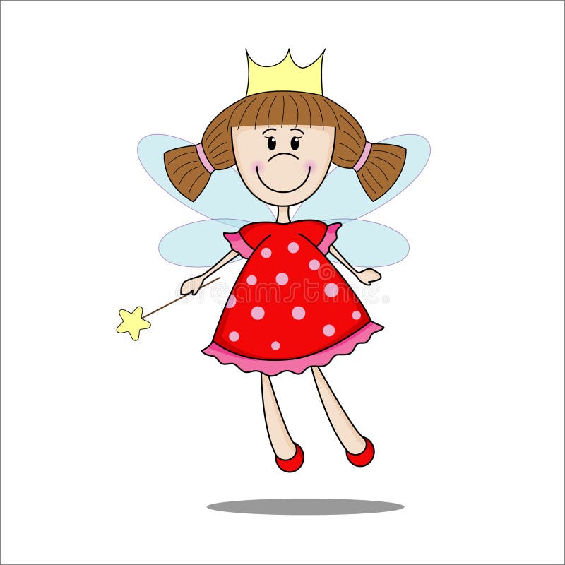 Cute Fairy Girl with a Magic Wand. Vector Cartoon Illustration. Stock ...