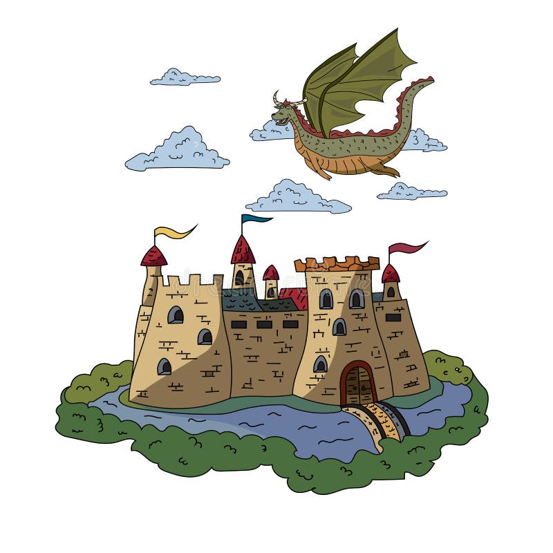 Dragon Flying Over Castle Stock Illustrations – 32 Dragon Flying Over ...
