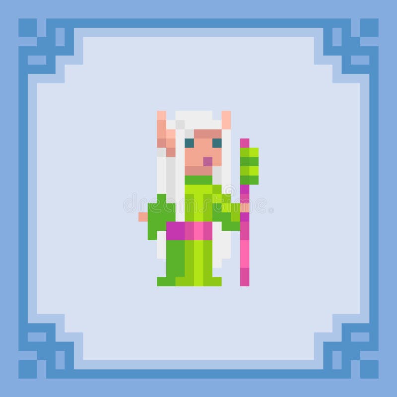 Fairy Elf with a Staff. Pixel Art Character Stock Vector - Illustration ...