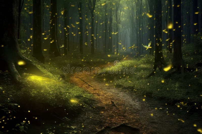 Fairy Forest. Flock of Fireflies. Beautiful Illustration Picture Stock ...
