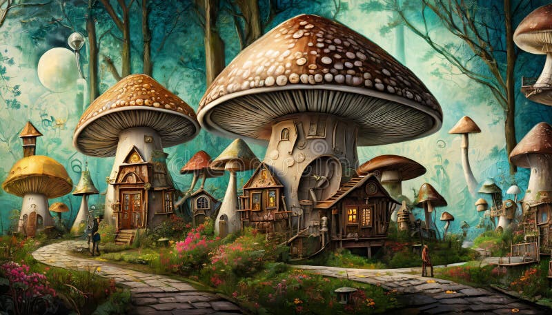 Fairy Forest with a House in the Form of Toadstools Stock Illustration ...