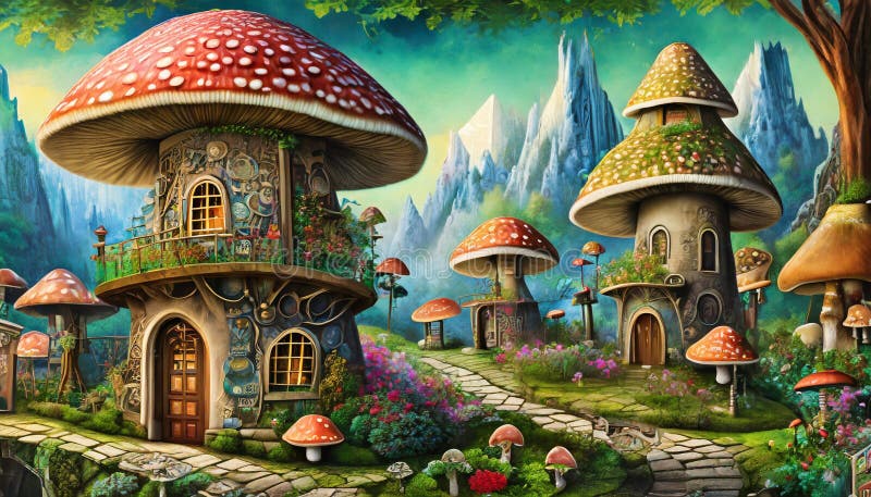 Fairy Forest with a House in the Form of Toadstools Stock Illustration ...