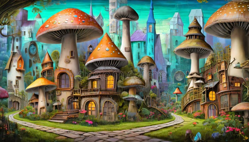 Fairy Forest with a House in the Form of Toadstools Stock Illustration ...