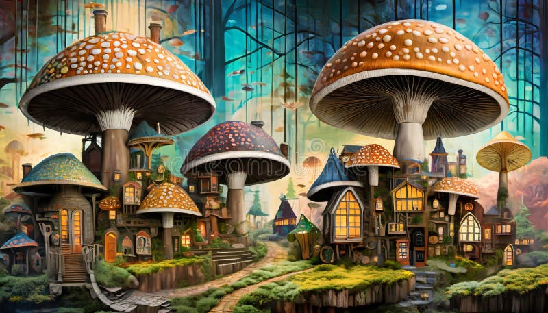 Fairy Forest with a House in the Form of Toadstools Stock Illustration ...