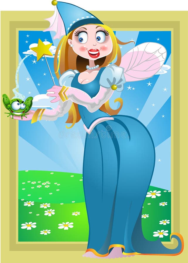 Fairy and Frog on Fairytale Landscape Stock Vector - Illustration of ...