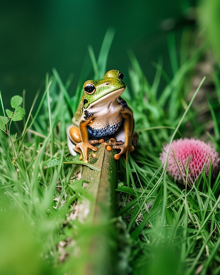 Fairy Frog Sitting on the Green Grass. Generative AI Illustration Based ...
