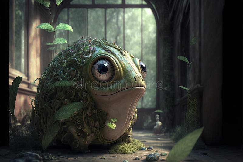 An Fairy Frog on Which Grass Has Grown. Stock Illustration ...