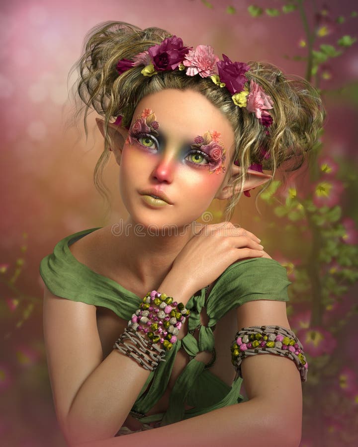 Fairy with Green Eyes and Red Nose, 3d CG Stock Illustration ...