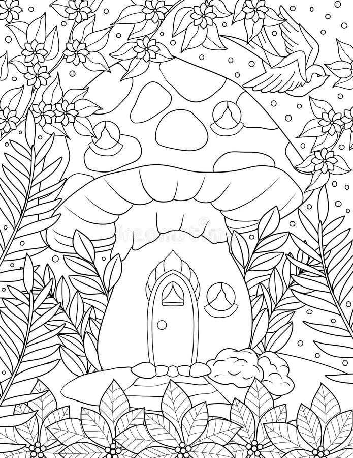 Mushroom Fairy House Coloring Pages Stock Illustrations – 85 Mushroom ...