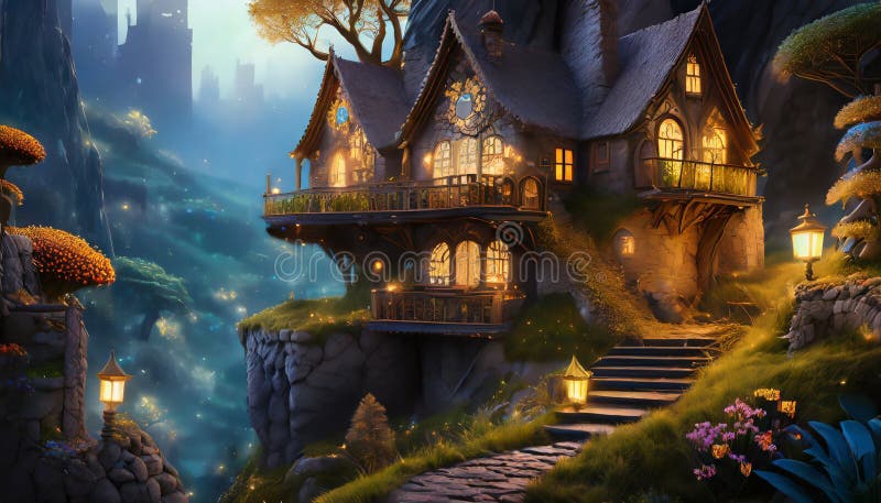 Fairy house in the forest stock illustration. Illustration of ...