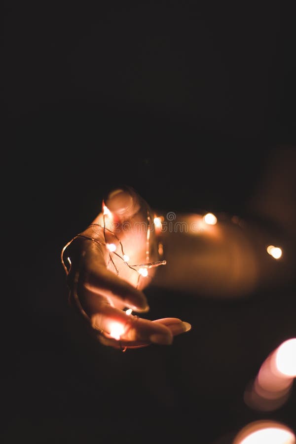 Fairy Lights Night Photography with Hand Stock Image - Image of night ...