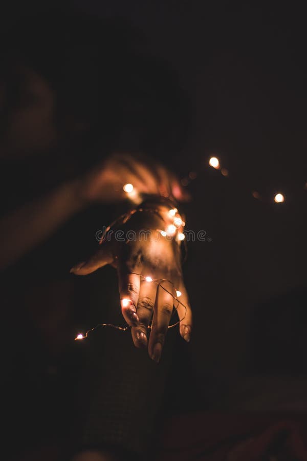 Fairy Lights Night Photography with Hand Stock Image - Image of night ...