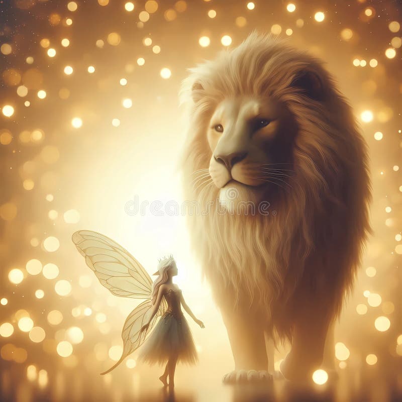 The Fairy and the Lion. stock illustration. Illustration of dreamlike ...