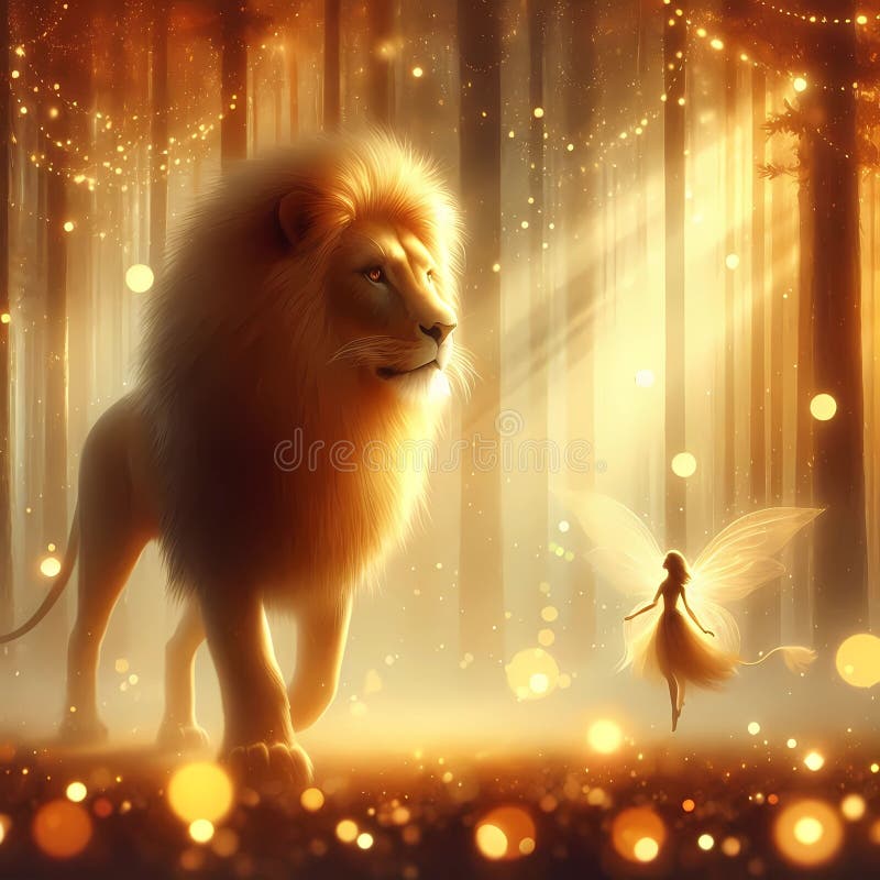 The Fairy and the Lion. stock illustration. Illustration of mythical ...