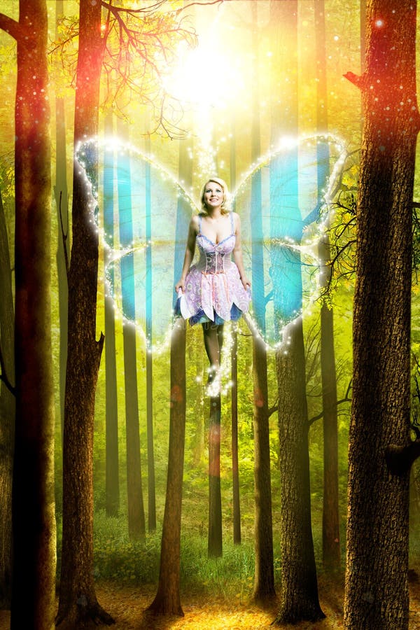 Fairy with Magic in Front of an Enchanted Forest Stock Image - Image of ...