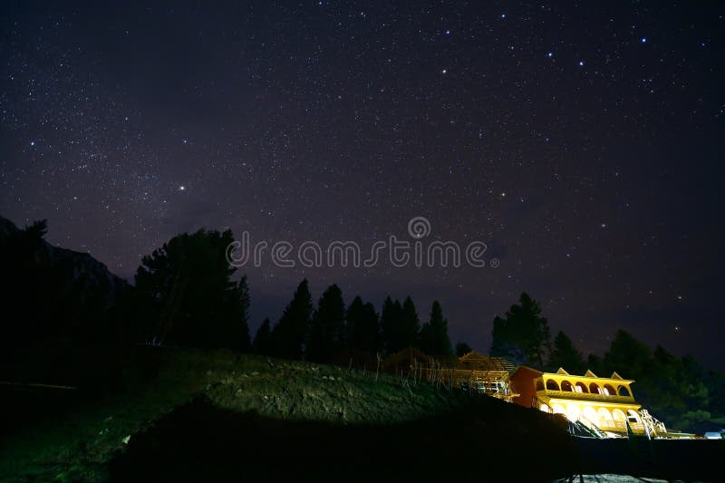 Fairy Meadows on Starry Night Sky in Pakistan Stock Photo - Image of ...