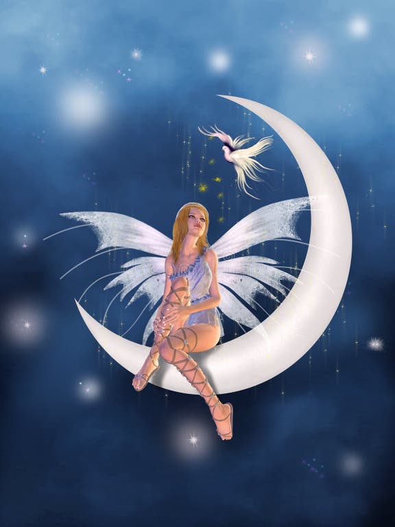 A fairy in the moon stock illustration. Illustration of halfmoon - 6766390
