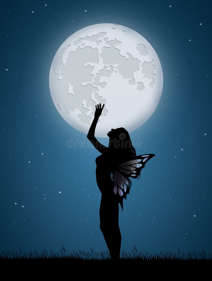 Fairy in the moonlight stock illustration. Illustration of moon - 165134032