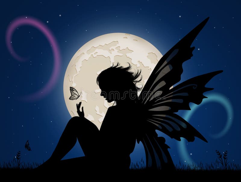 Fairy in the moonlight stock illustration. Illustration of moon - 165134032