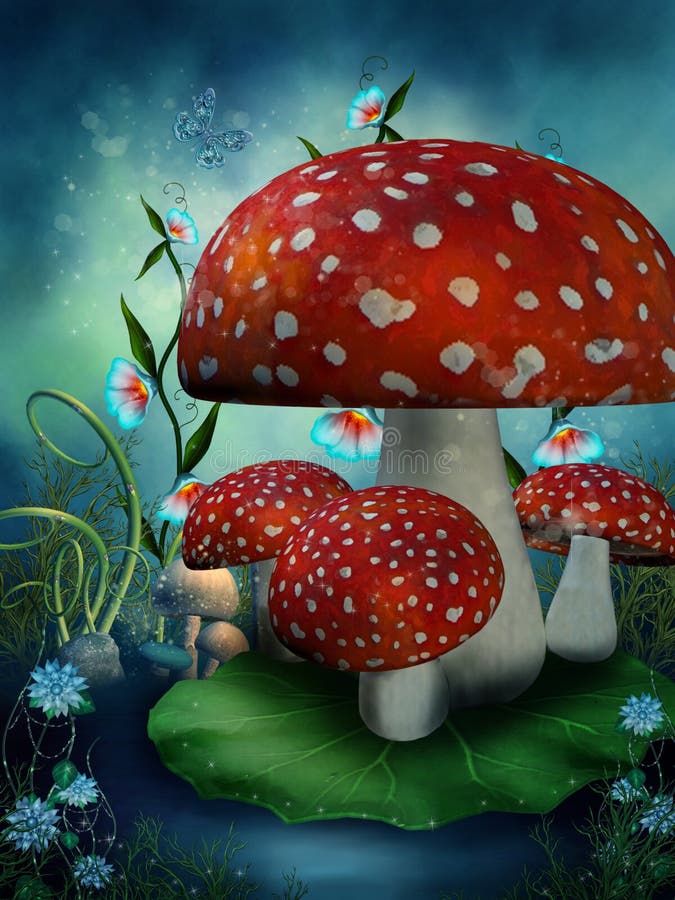 Fairy Mushrooms and Flowers Stock Illustration - Illustration of ...