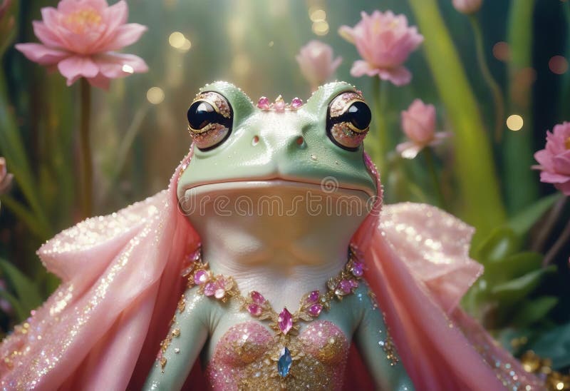 Fairy Queen Frog Covered with Pink Gloss Stock Illustration ...