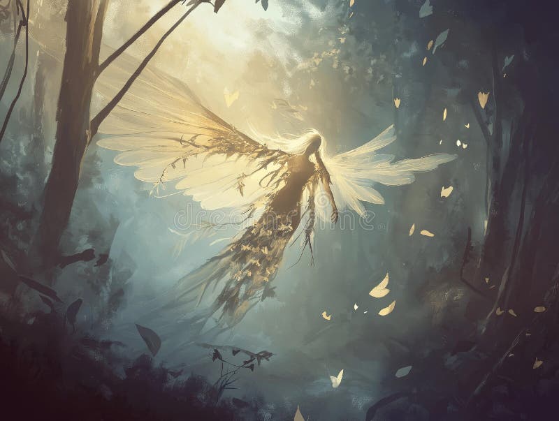 Fairy Queen in a Glowing Forest Commanding Magical Creatures Stock ...