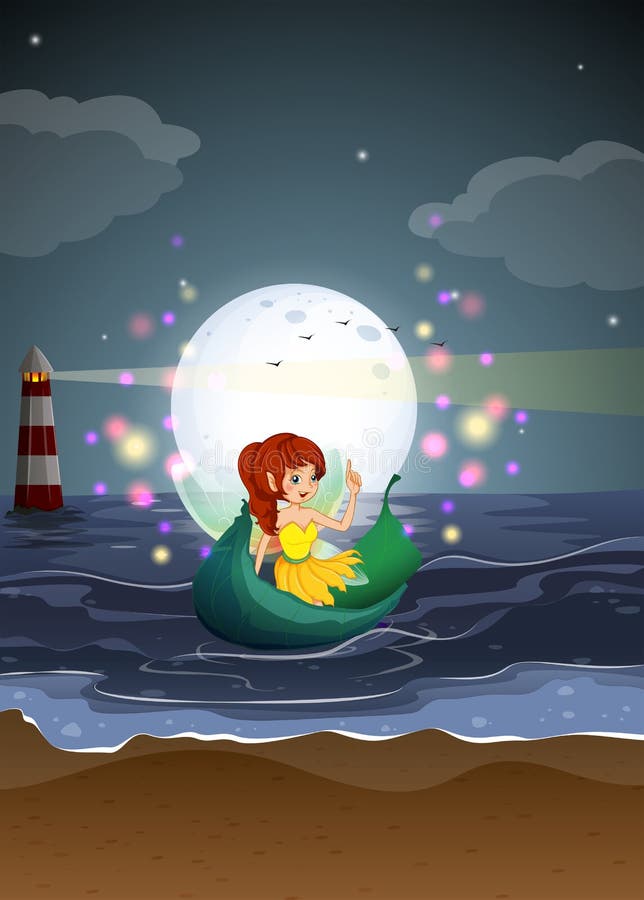 A Fairy Riding on a Boat at the Beach Stock Vector - Illustration of ...