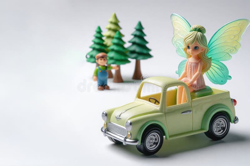 The Fairy is Sitting on a Toy Car. Space for Text. Stock Image - Image ...
