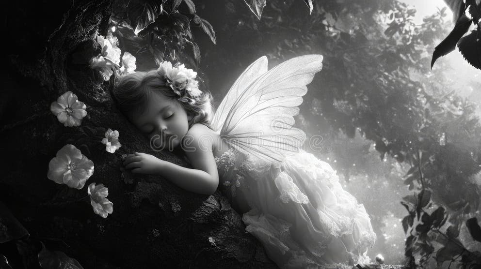 Fairy Sleeping on Tree stock image. Image of mythical - 381922531