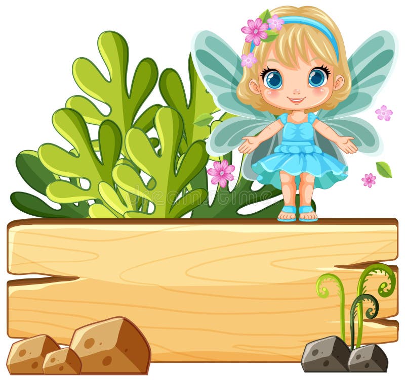 A Fairy Standing on a Blank Wooden Sign Stock Vector - Illustration of ...