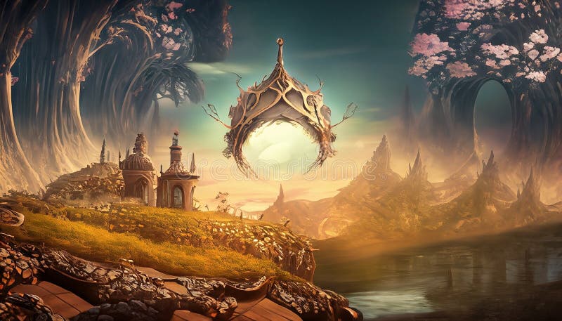 Fairy tale background stock illustration. Illustration of temple ...