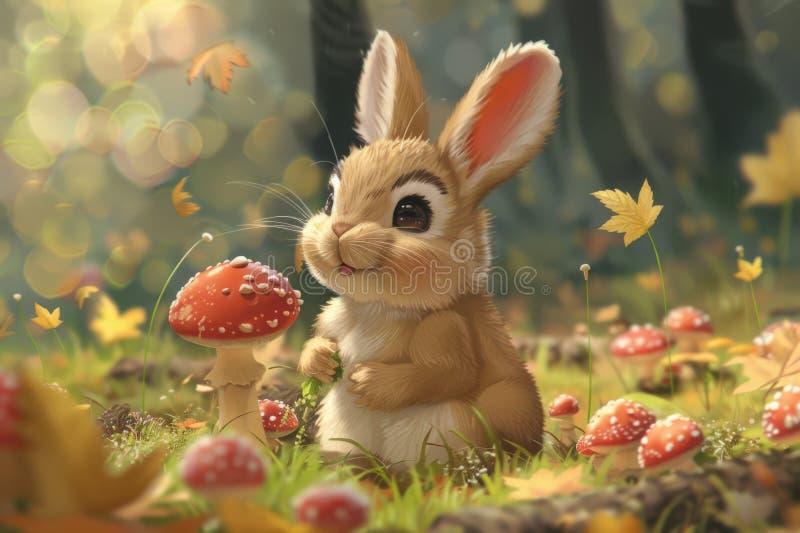 Fairy-tale Cartoon Rabbit Picking Berries in a Clearing Stock Image ...
