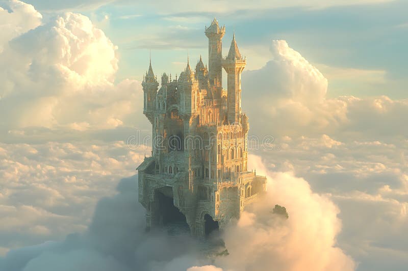 Fairy-tale Castle Floating among Soft Clouds, Dreamy Atmosphere Stock ...
