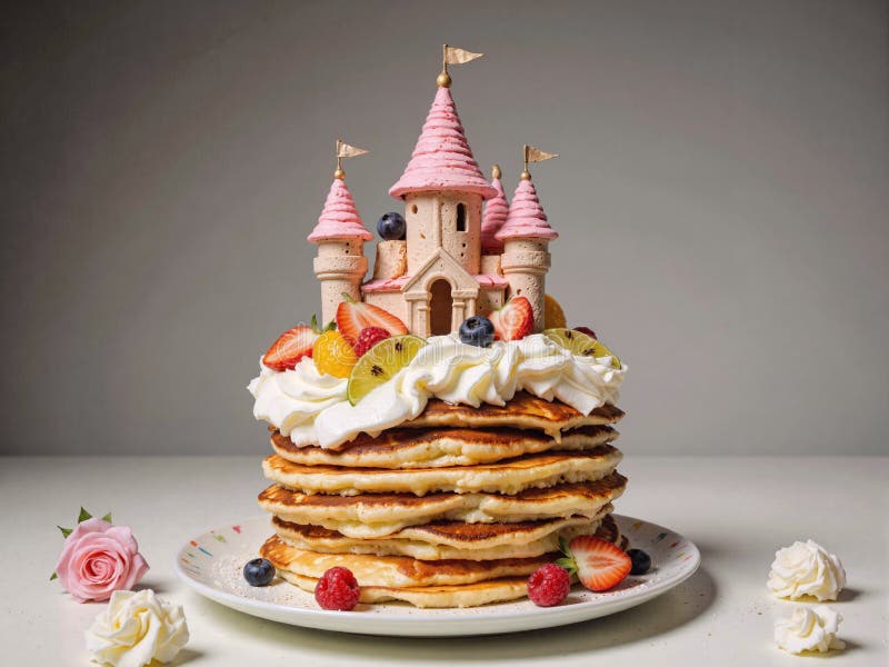 Fairy Tale Castle Pancake Stack with Whipped Cream Stock Illustration ...