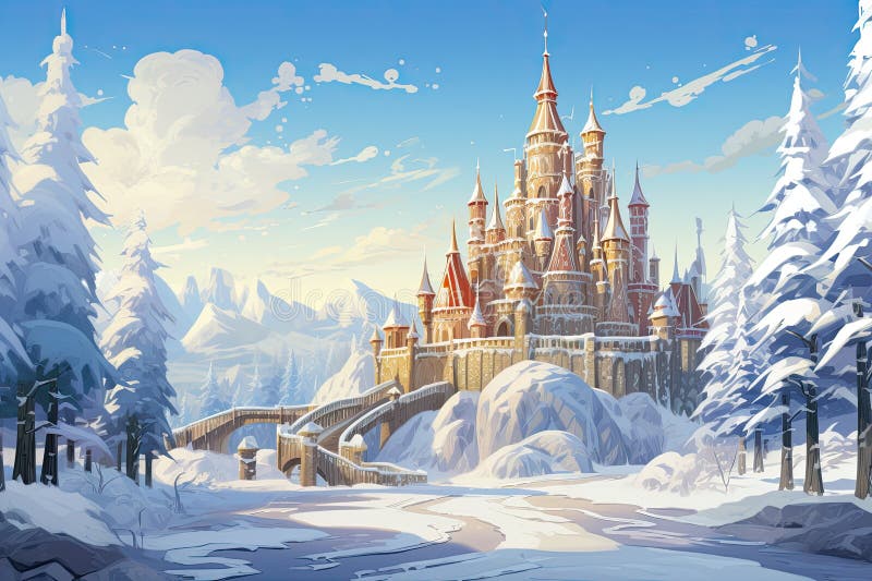 Fairy Tale Castle of Santa Claus in Lapland Illustration Stock ...
