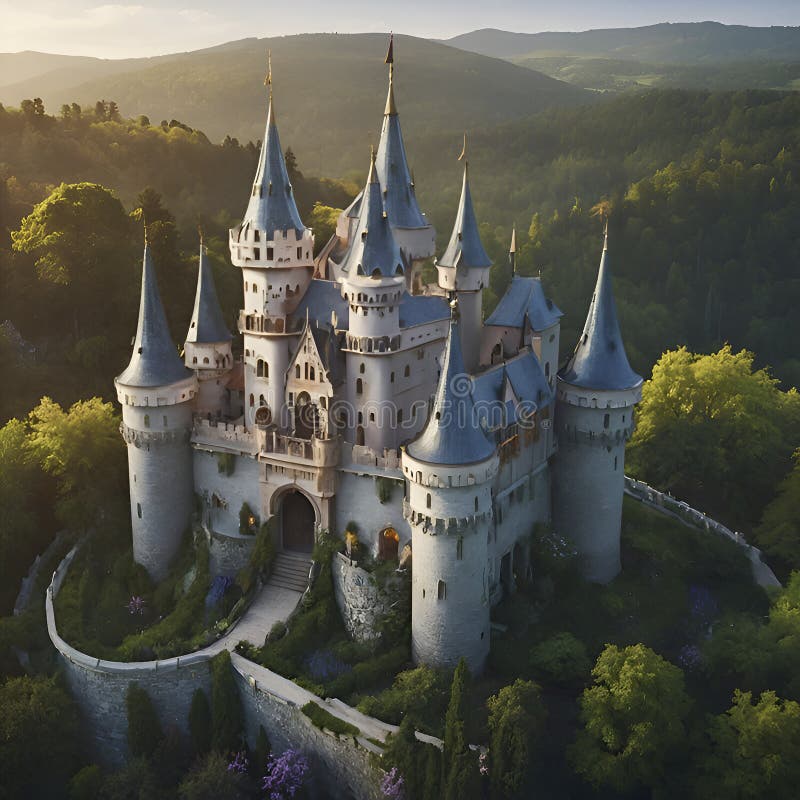 A Fairy Tale Castle with Towering Spires. AI-Generated. Stock ...