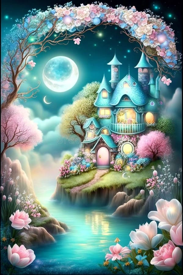 A Fairy-tale Castle Under the Moon. Generated Ai Stock Illustration ...