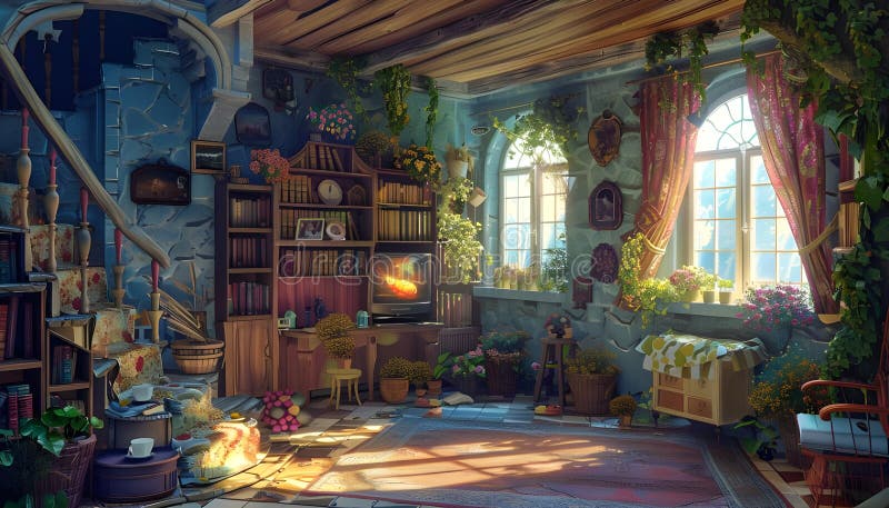 Fairy Tale Cottage Interior. Stock Illustration - Illustration of ...