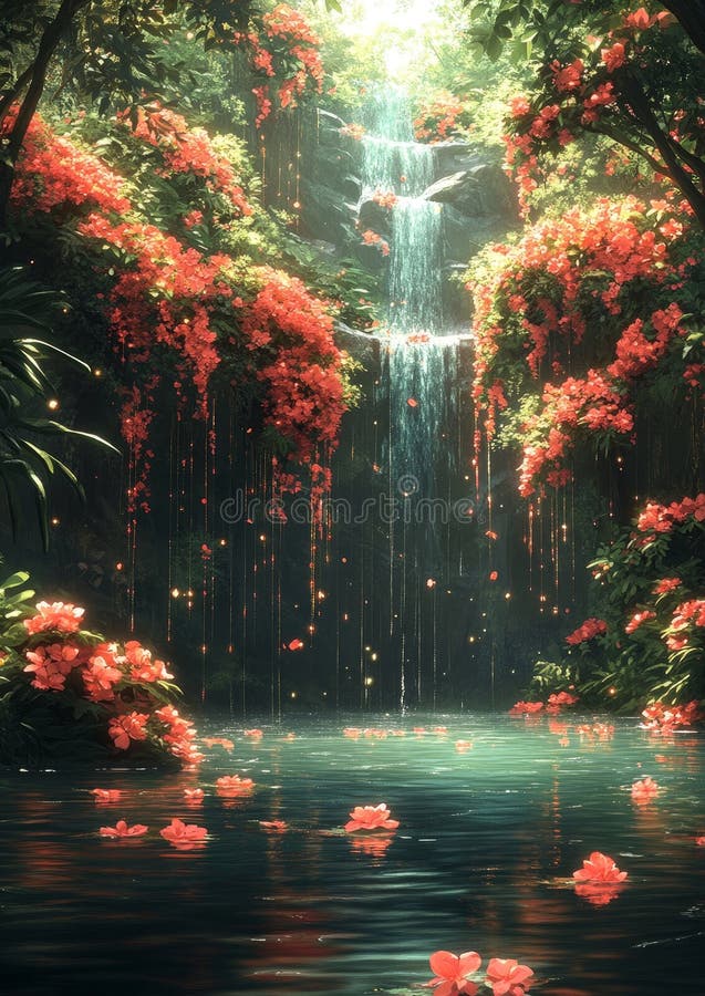 Fairy Tale Crimson Cascade stock illustration. Illustration of ethereal ...