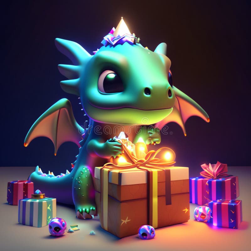 Fairy Tale Dragon with Gift Boxes. Vector Illustration for Your Design ...