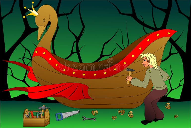 Fairy Tale. Flying Ship. the Character is Building a Magic Ship Stock ...