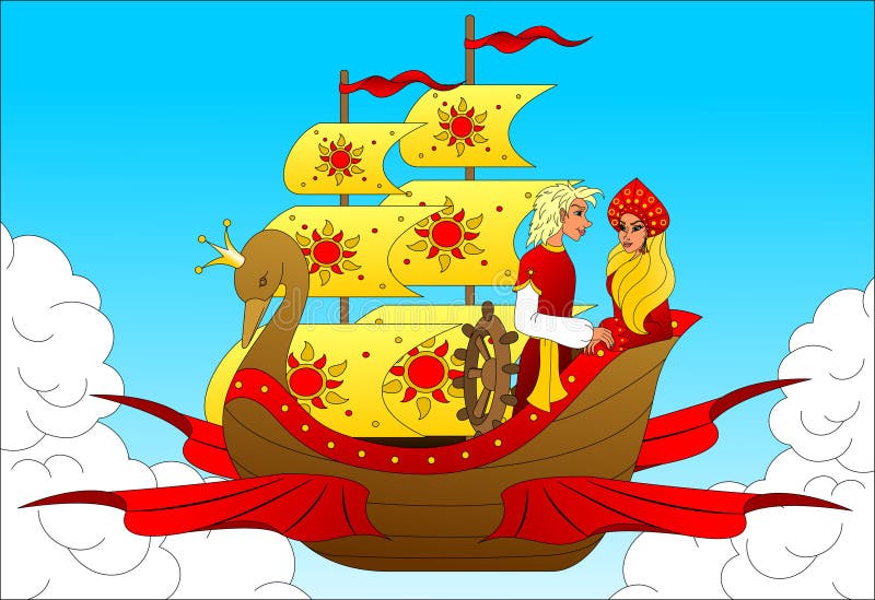 Fairy Tale Flying Ship. the Main Characters on Board the Ship Stock ...