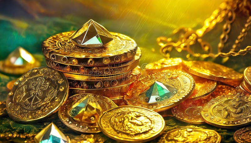 Fairy Tale Golden Treasure Coin Stock Illustration - Illustration of ...