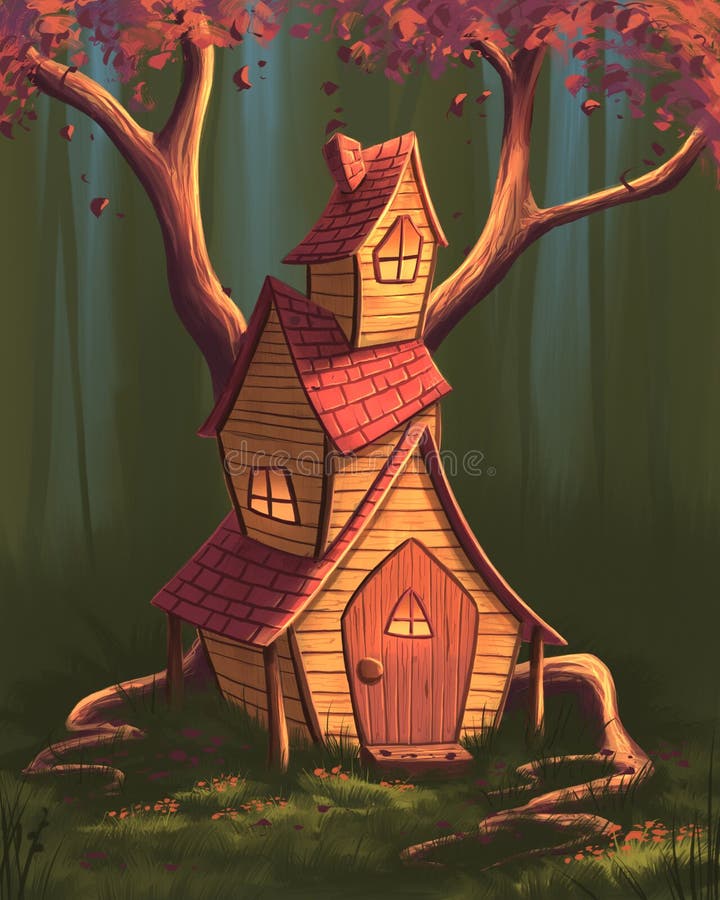 Fairy Tale House in the Forest Stock Illustration - Illustration of ...