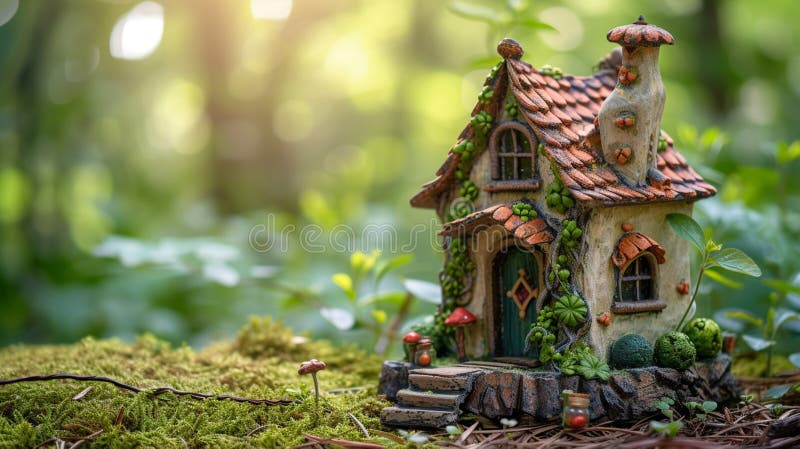 Fairy Tale House in Green Woodland, Pixie and Elf Home. Generative Ai Stock Illustration ...