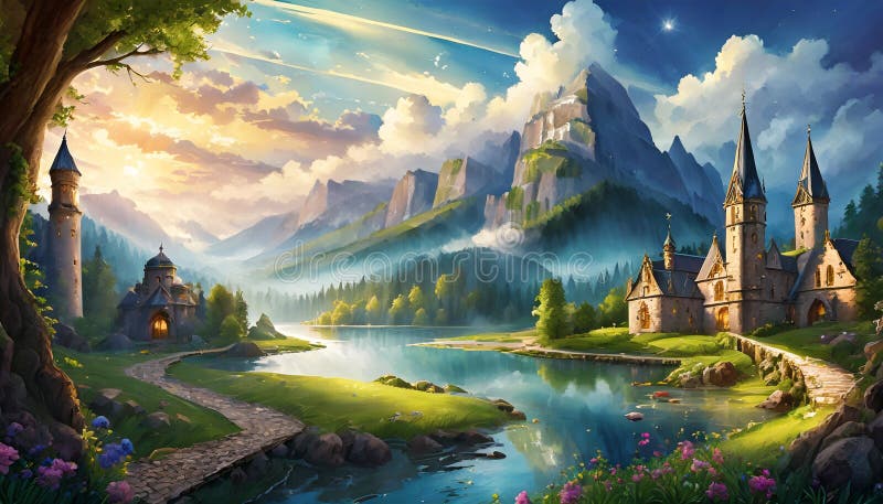 Fairy-tale Illustrated Landscape Stock Illustration - Illustration of ...