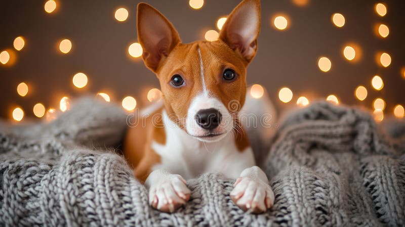 A Fairy-Tale Indoor Setting with a Basenji Dog and Lanterns Drifting in ...
