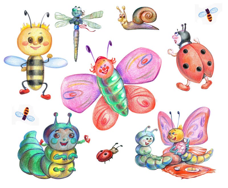 Fairy-tale insects stock illustration. Illustration of emblem - 12791582